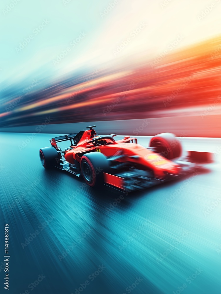 Sleek Formula Racing Car Accelerating on Wet Track with Dynamic Motion ...