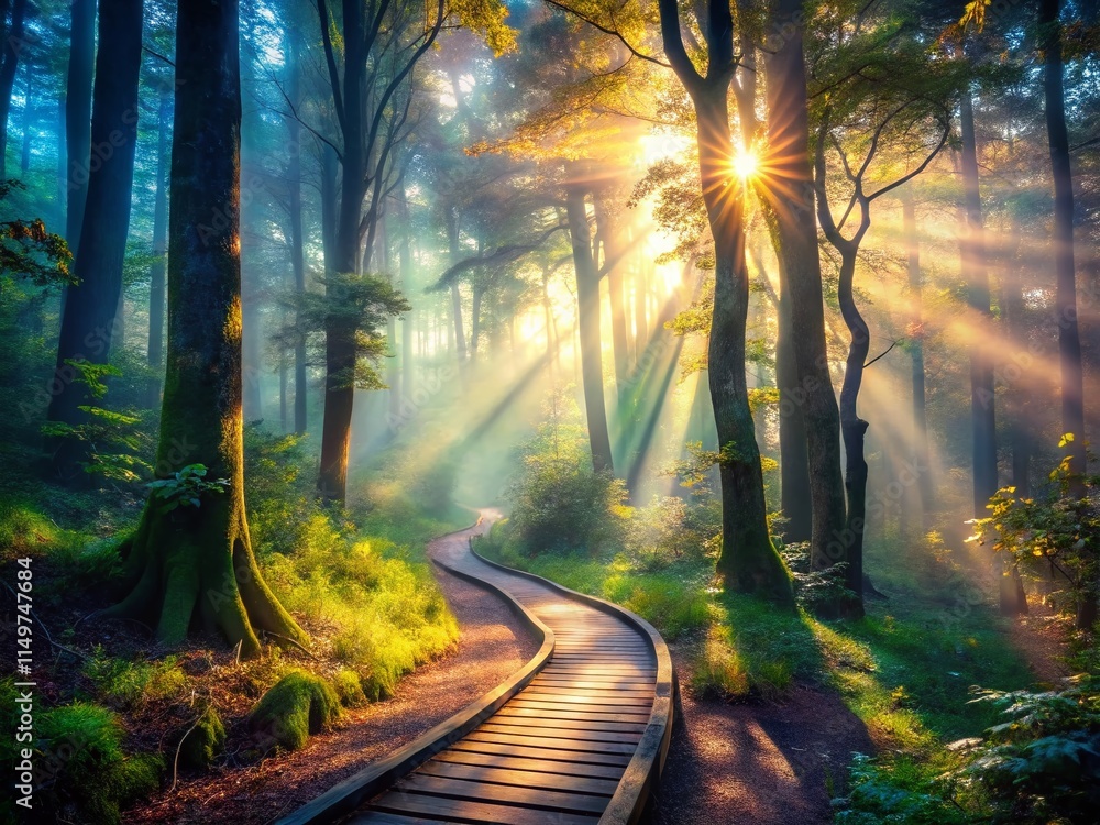 Surreal Double Exposure: Pathway Crossing Mystical Forest Landscape ...