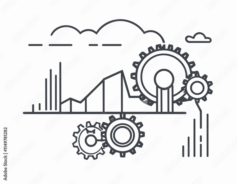 Outline icon increase productivity, manufacturing analyse, capacity ...