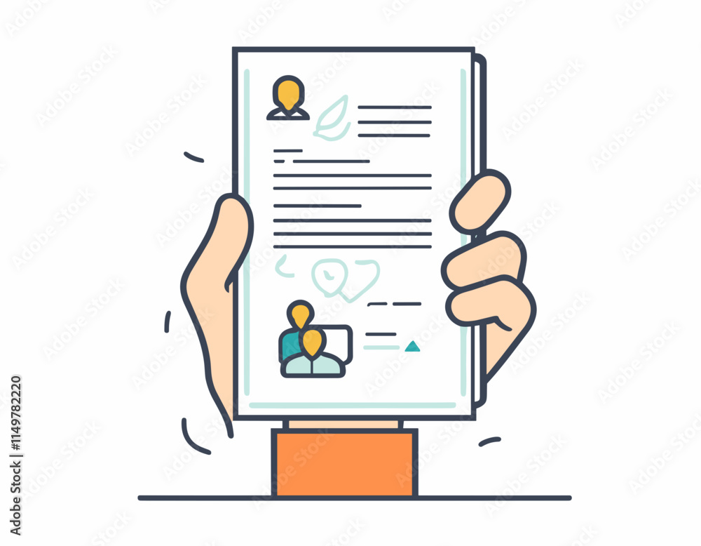 Thin Outline Icon Sheet of Paper or Document in a Person's Hand. Such ...