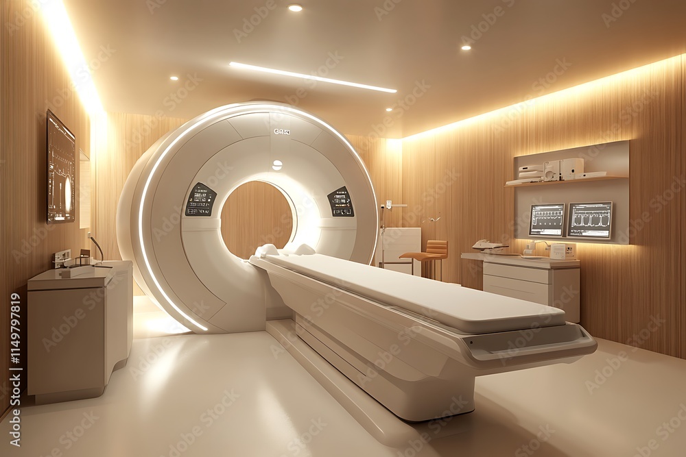Hospital radiology room with 3d rendering mri scanner machine Stock ...