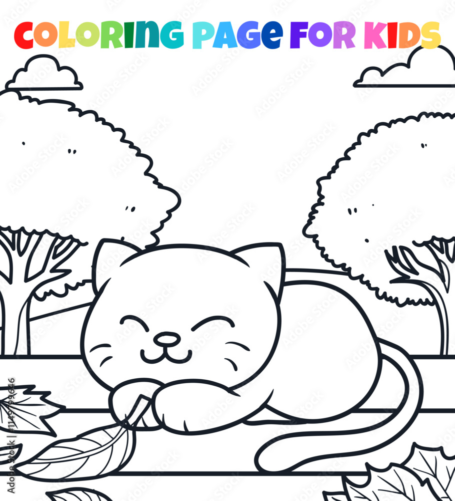 Cute cat outline coloring page animal vector illustration Stock Vector ...