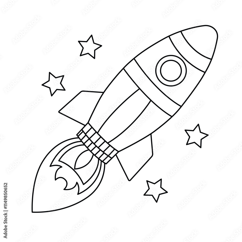 Rocket Hand drawn single line art coloring page for kids vector ...
