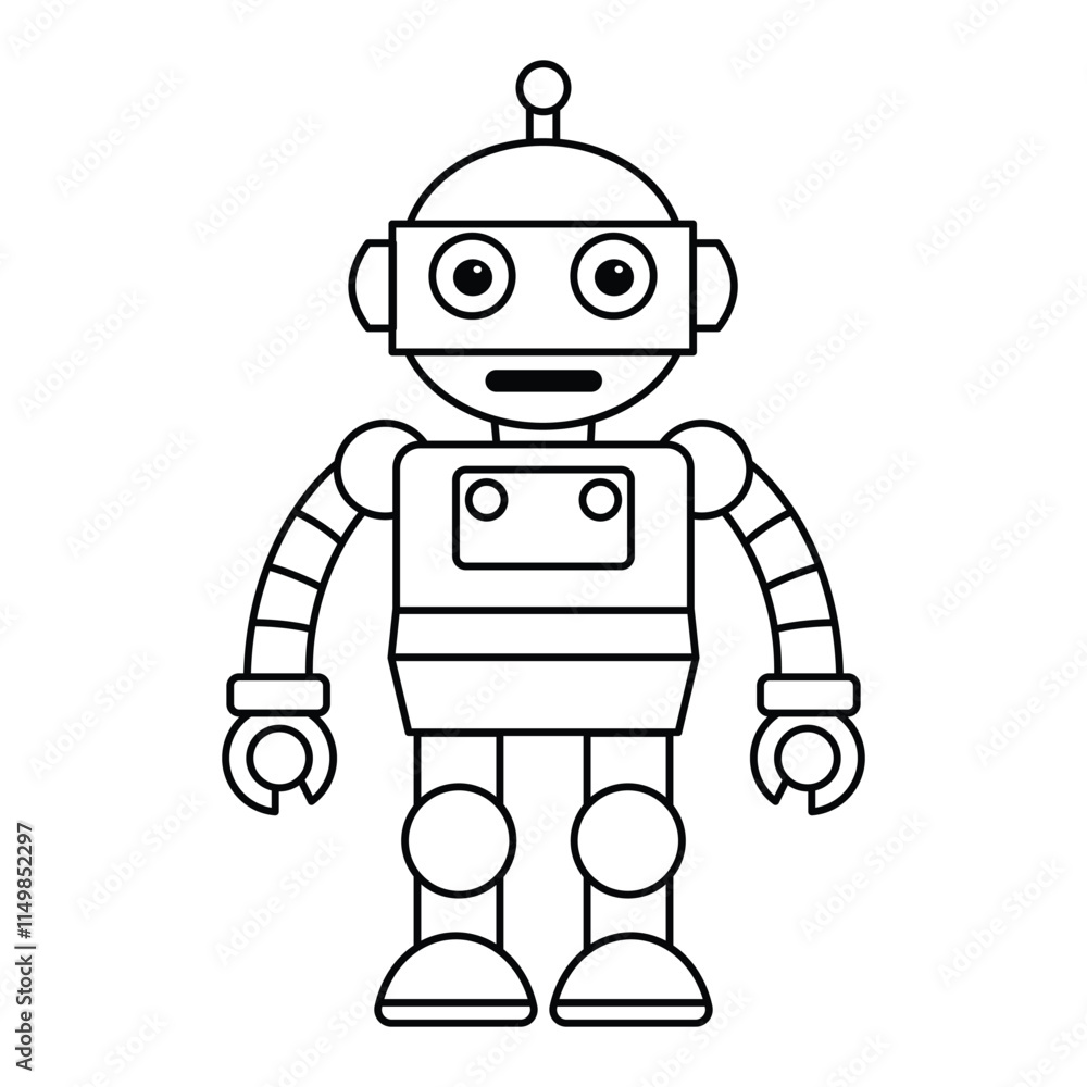 Robot coloring page Hand drawn coloring page robot Kids friendly cute ...