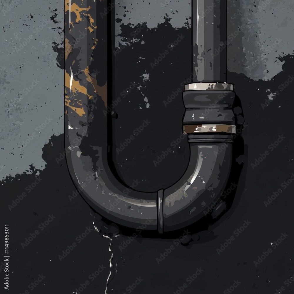 Clogged Pipe. Black Background with Diagram of Drain Device to Remove ...