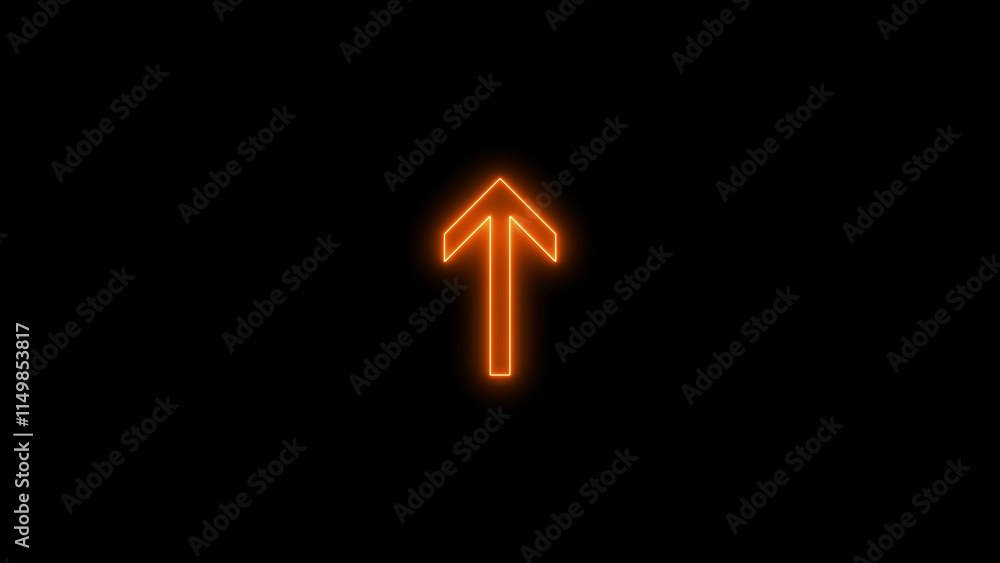 Direction arrow up neon light glowing sign icon orange color 4k ...
