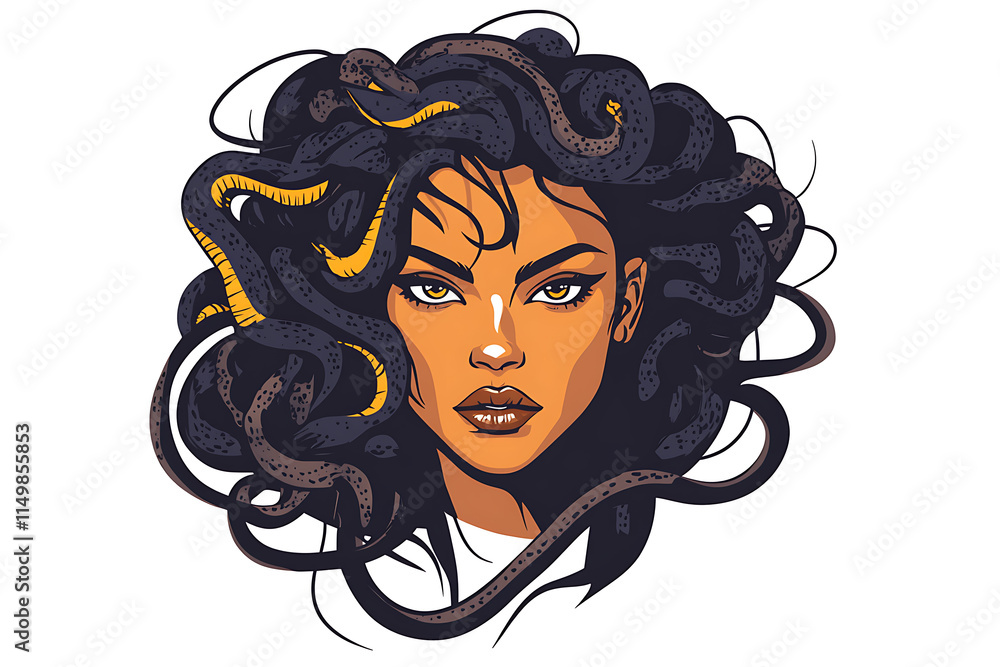 Medusa, the Gorgon from Greek mythology, with her iconic snake hair and ...