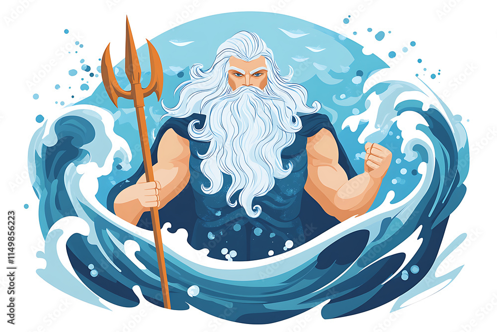 Poseidon, the Greek god of the sea, earthquakes, and horses, portrayed ...