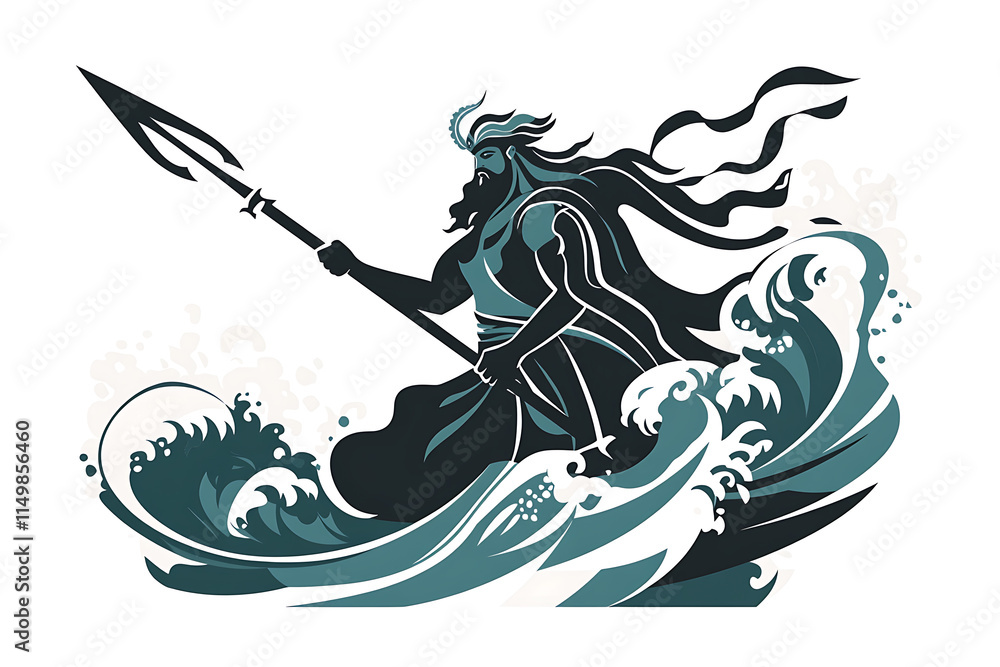 Poseidon, the Greek god of the sea, earthquakes, and horses, portrayed ...