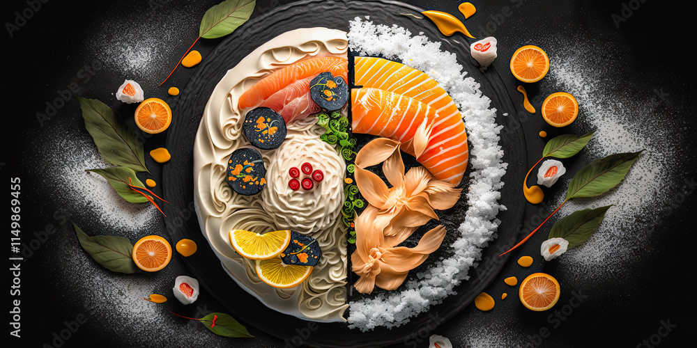 Japanese sushi food. Maki ands rolls with tuna, salmon, shrimp, crab ...