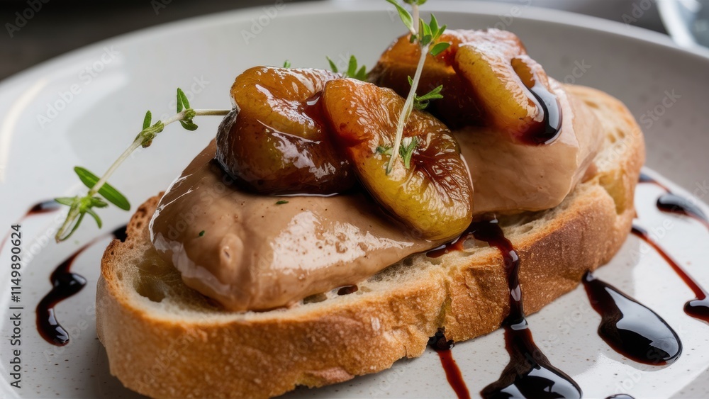 Foto de Stock Toasted slice of bread sprinkled with luxurious foie gras ...