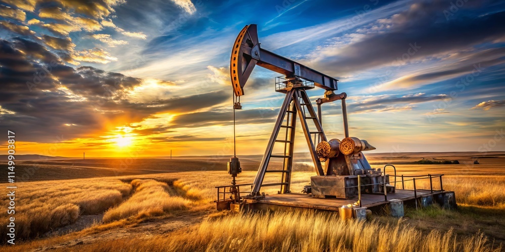 Nebraska Oil Pump Close-Up: Great Plains Energy Extraction, Pumping ...