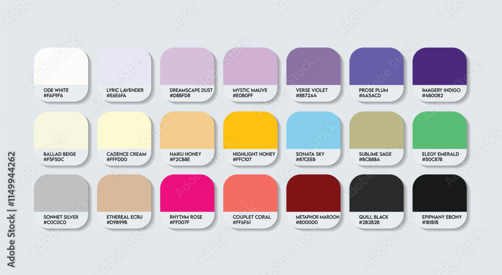 Poet Color Guide Palette with Color Names. Catalog Sample Poets with ...