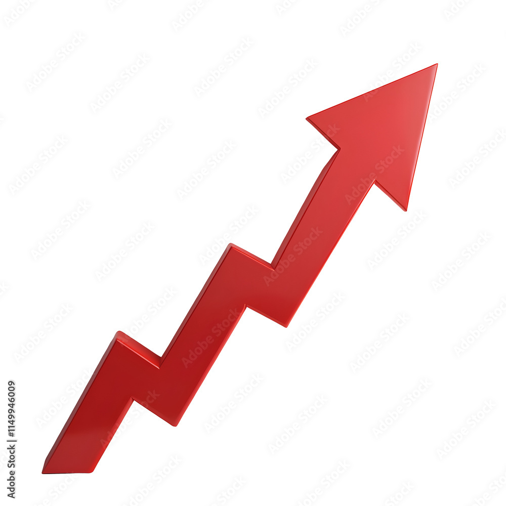 Red upward arrow graph showing rising trend on transparent background ...