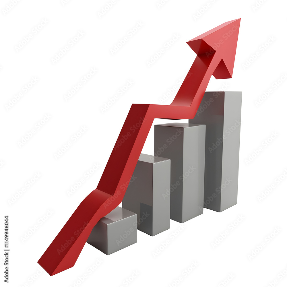 Red upward arrow graph showing rising trend on transparent background ...