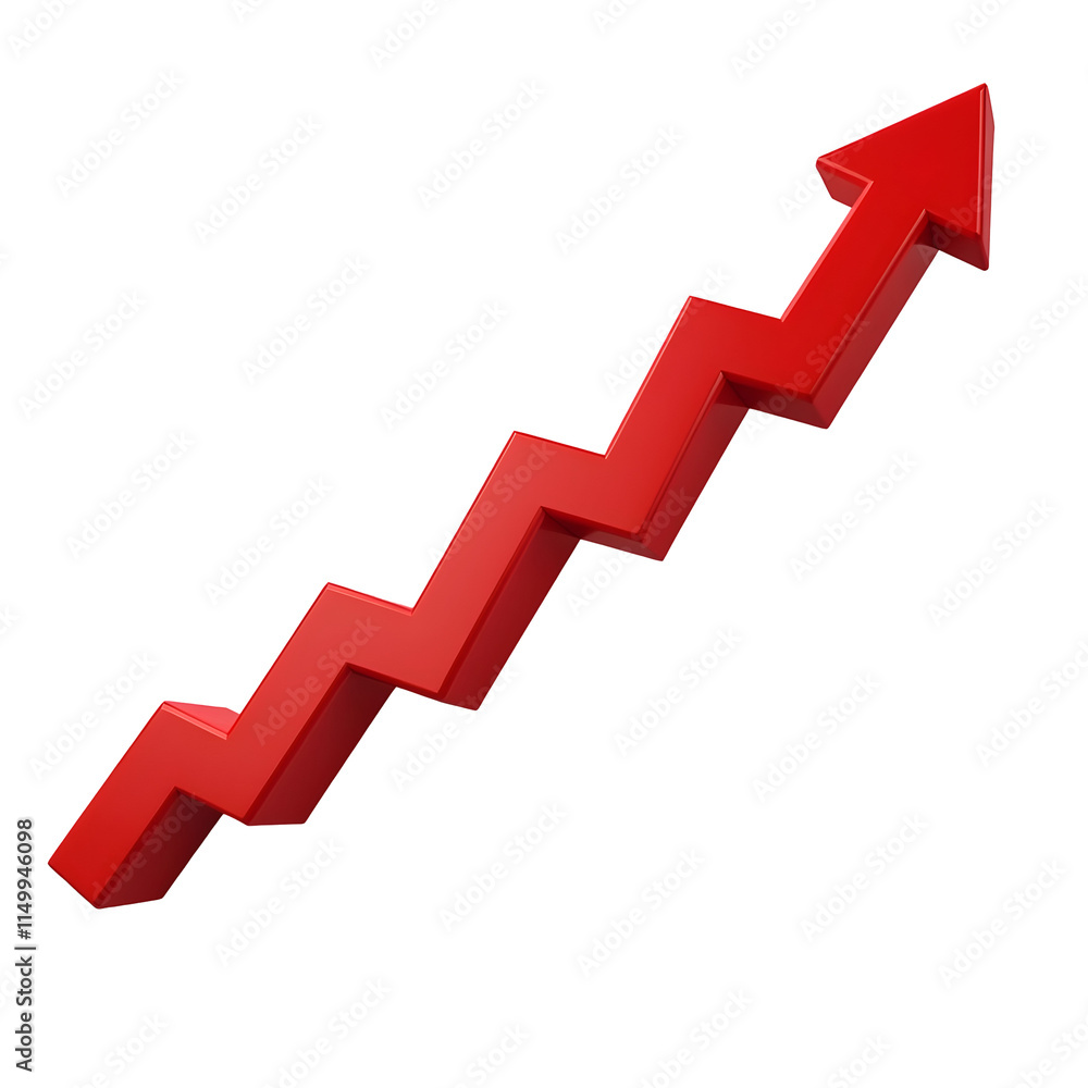 Red upward arrow graph showing rising trend on transparent background ...