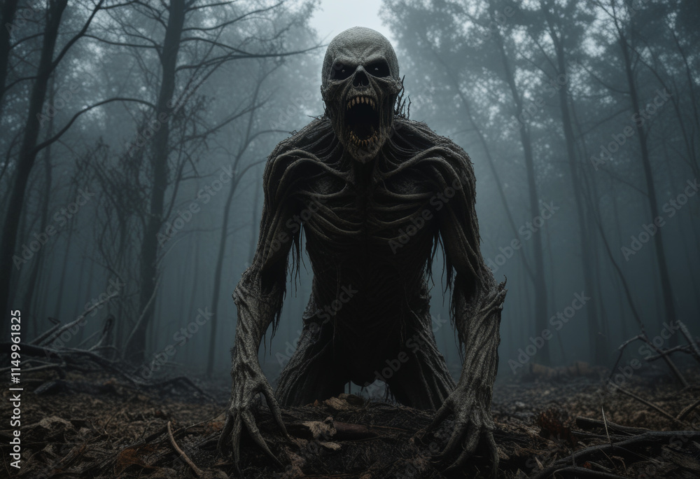 Haunting Creature Emerging from the Misty Forest Stock Photo | Adobe Stock