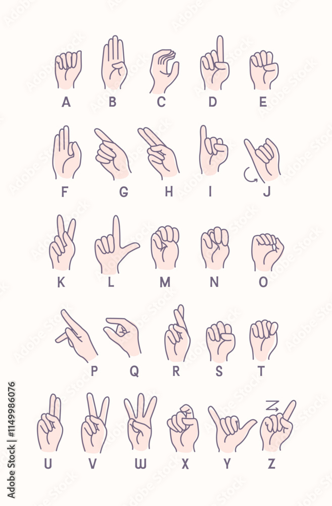 Finger alphabet icon for ASL education poster design. American Sign ...