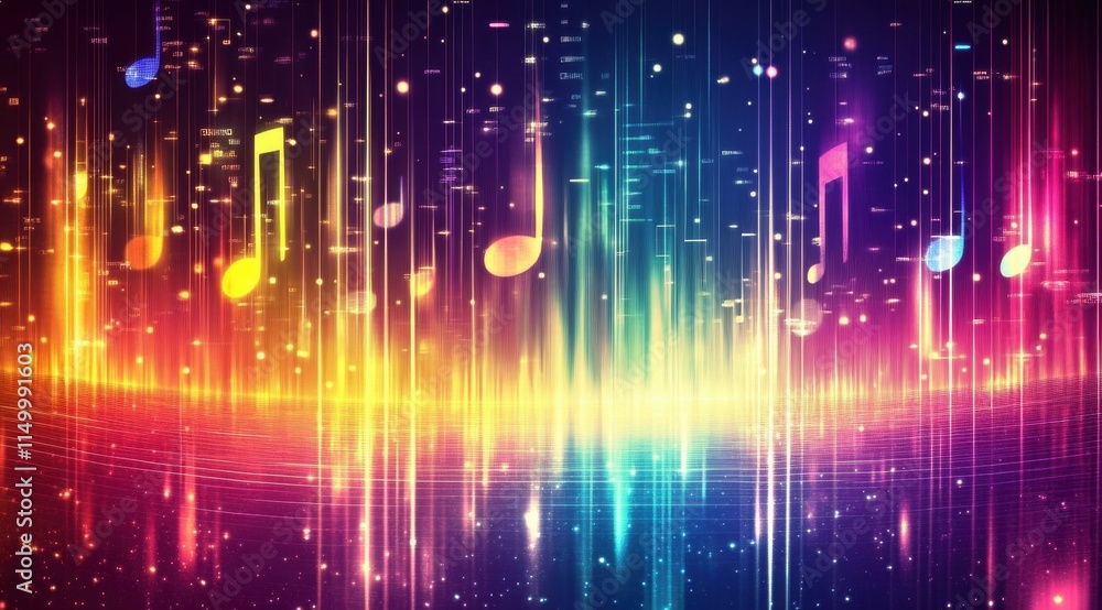 Abstract sound wave background with colorful audio spectrum lines and ...