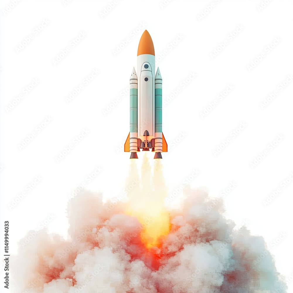 Cute cartoon rocket icon, orange and white color scheme, white ...