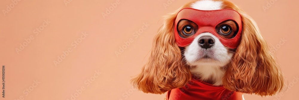 Cute Cavalier King Charles Spaniel dog wearing a red superhero mask ...