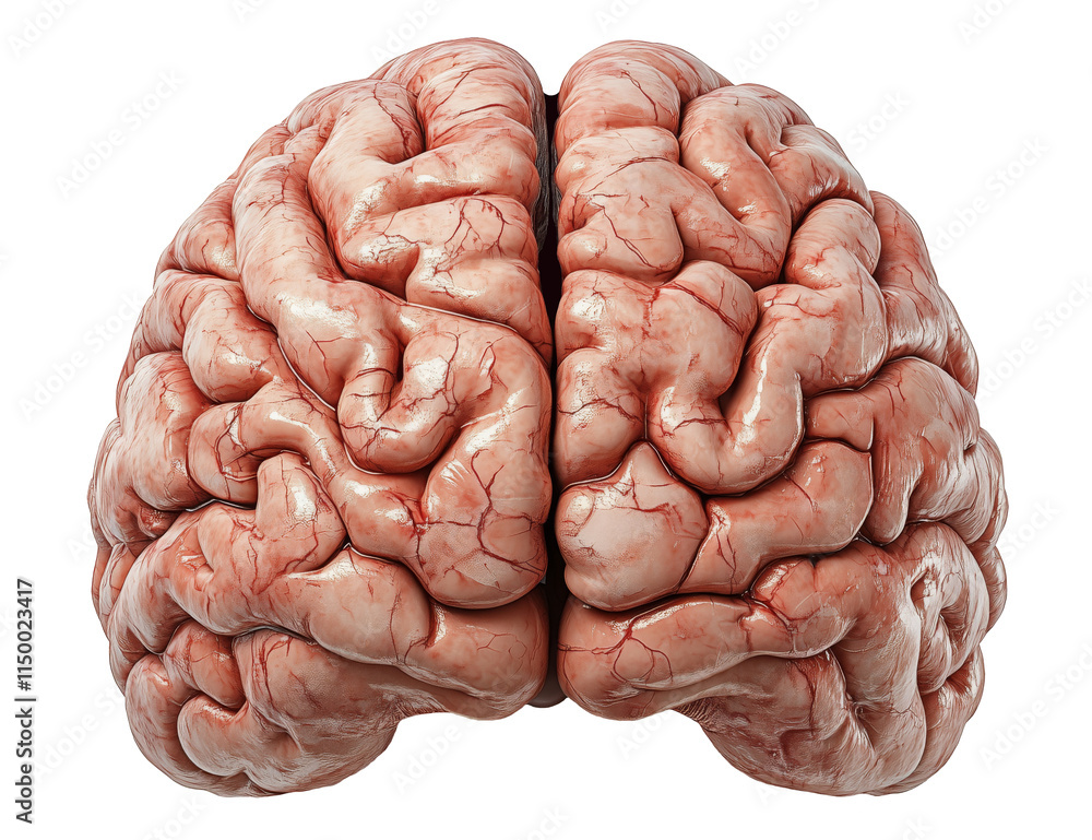 Human realistic brain, front or back view. Isolated on white and ...