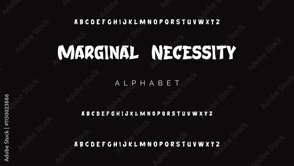 Cartoon audacious alphabet, playful uneven letters, bold geometric ...