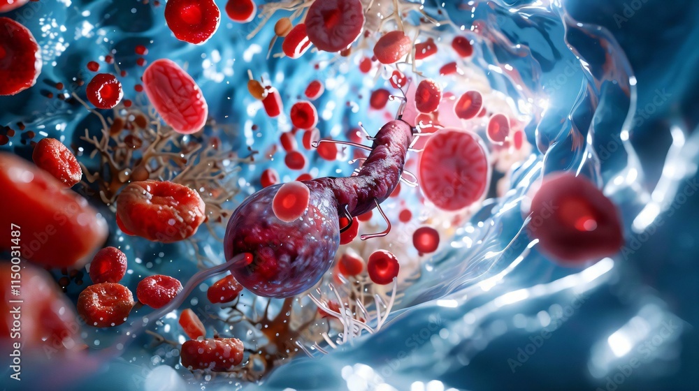 Microscopic view biological system featuring red blood vessel cell ...