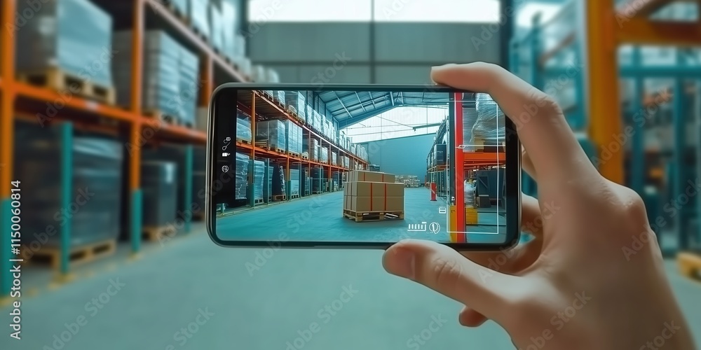 Foto de Stock Smart warehouse management system using augmented reality technology to identify ...