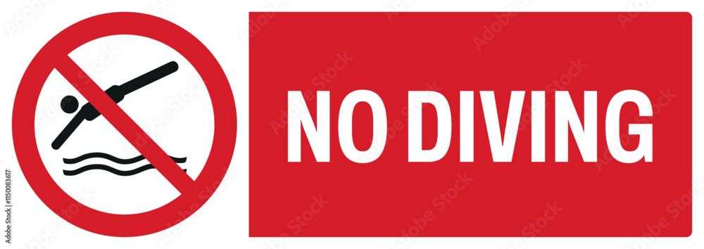 ISO prohibition safety signs uppercase text_no diving_landscape size 1/ ...