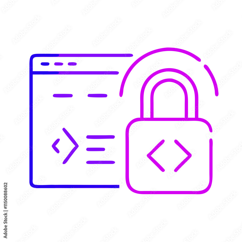 Minimalist secure code icon with lock and coding symbols. Perfect for ...