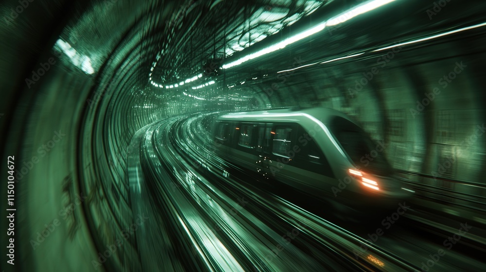 A fast-moving 4K blurry image of a subway train racing through an ...