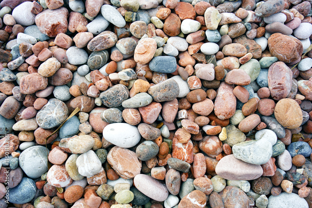 Natural background: colorful pebbles. Close-up photo of beautiful ...