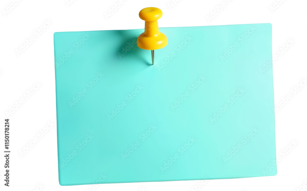 Blue write note with pushpin isolated on transparan background. 3d ...