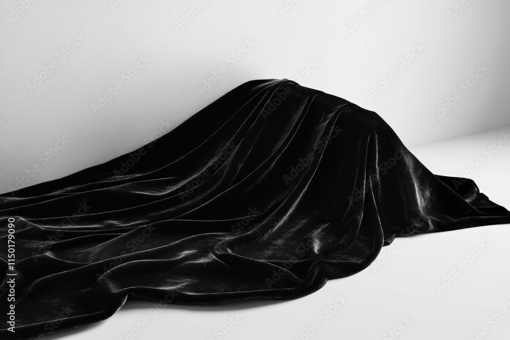 Black velvet fabric draped elegantly over an unseen object, creating a ...