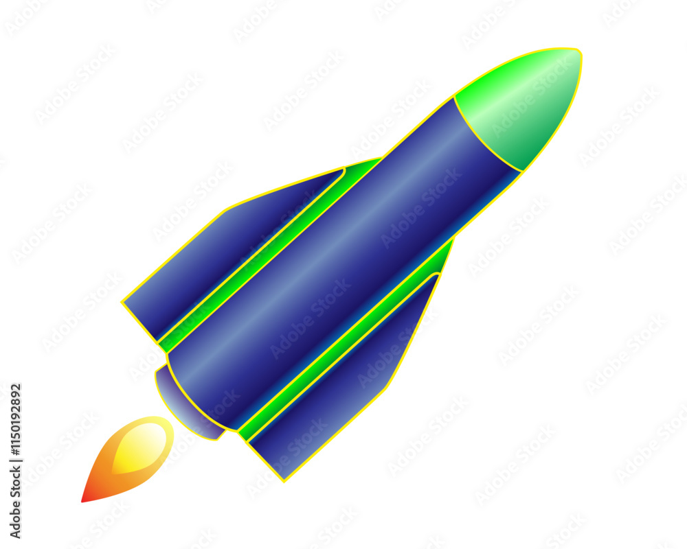 Bright blue rocket taking off - vector full color illustration with ...