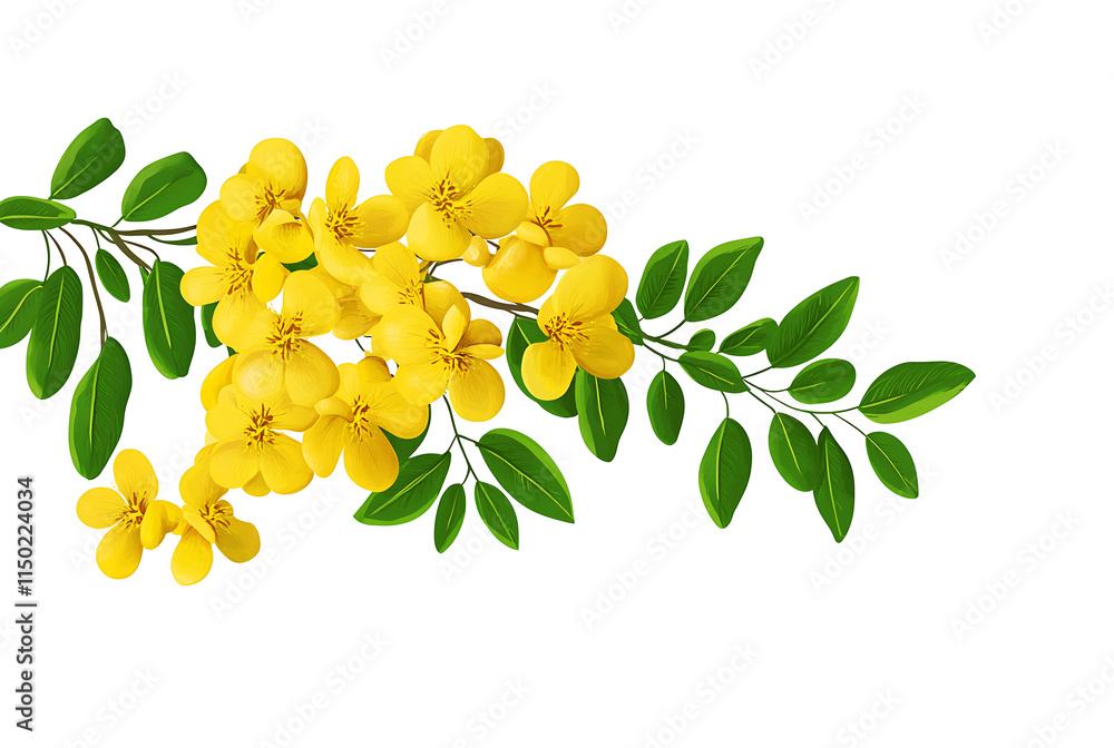 Golden Shower Cassia fistula Kani Konna flower illustration without ...