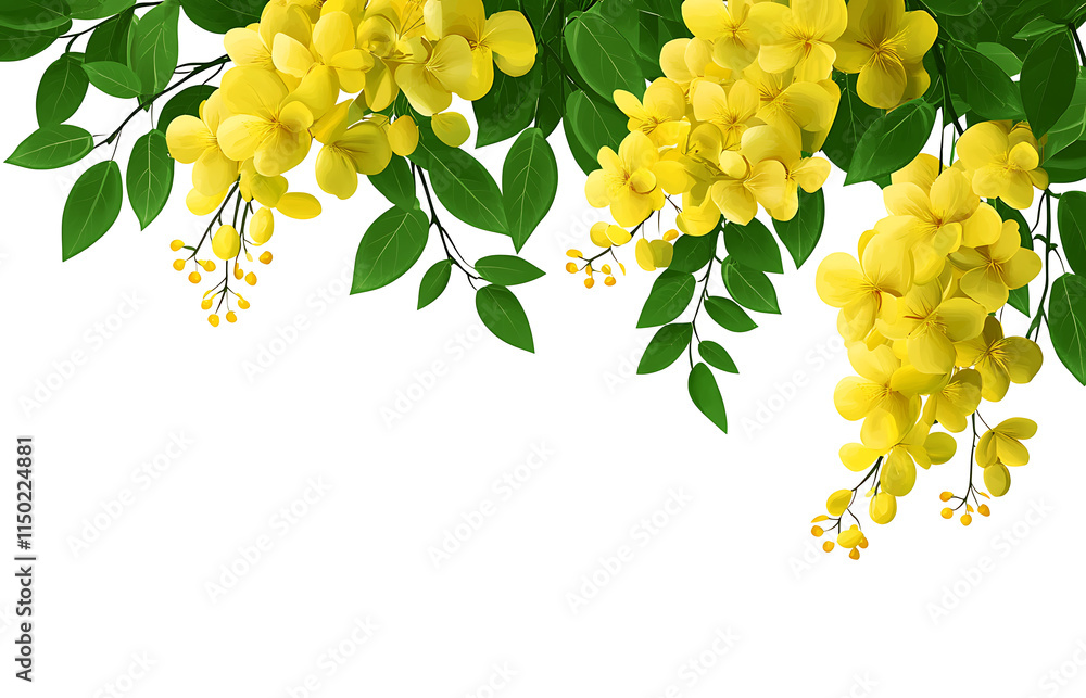 Golden Shower Cassia fistula Kani Konna flower illustration without ...