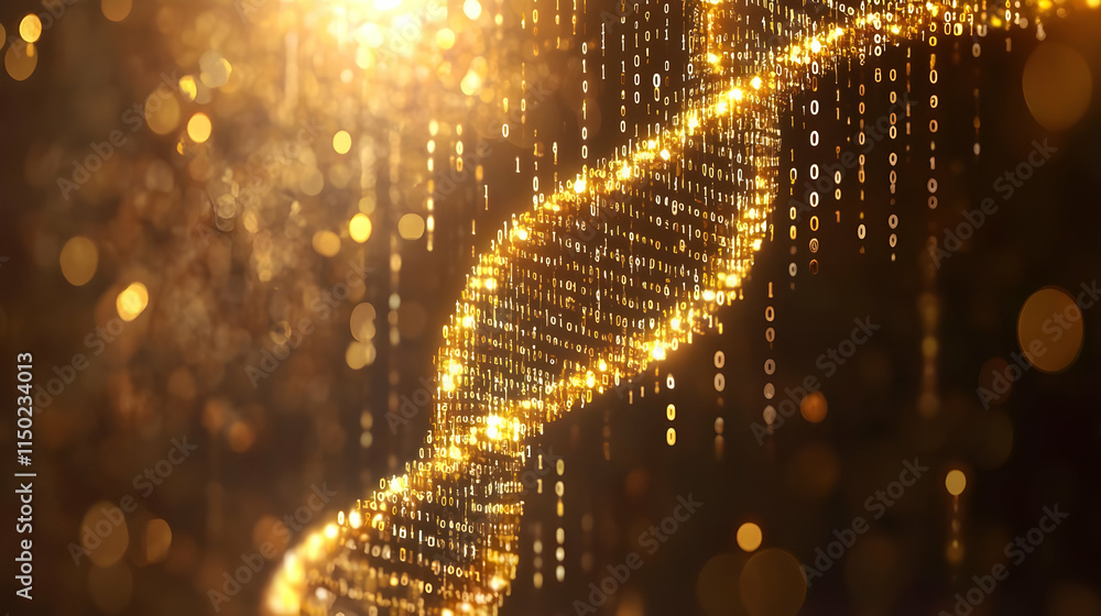 Bokeh digital art of DNA helix transforming into binary code and copy space concept as A soft ...