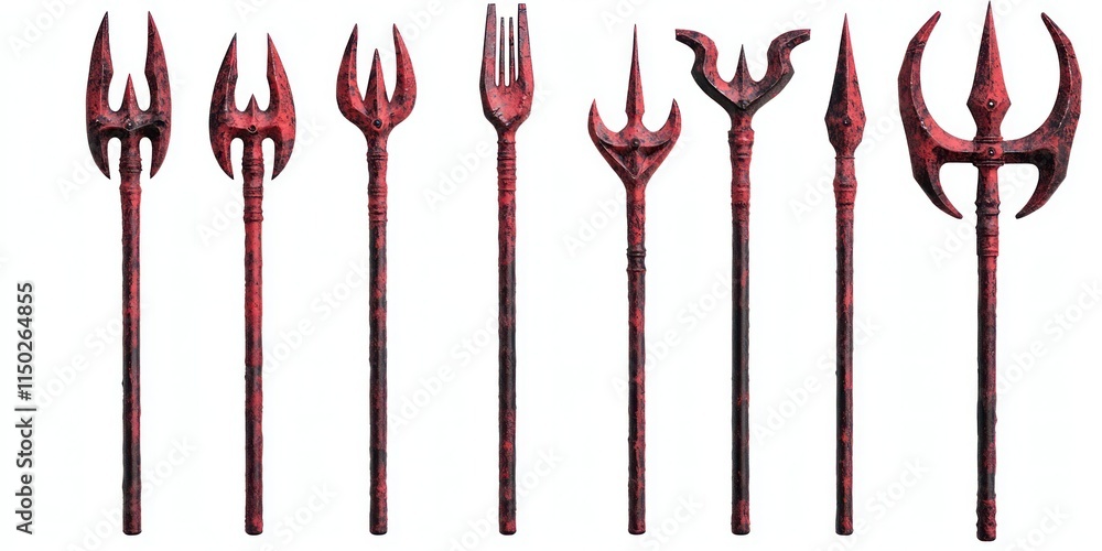 Set collection of devil demon satan red rustic trident pitchfork fork ...