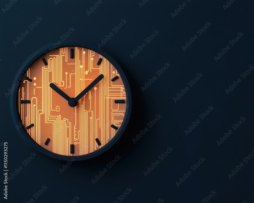 Futuristic digital clock with insurance symbols, representing ...