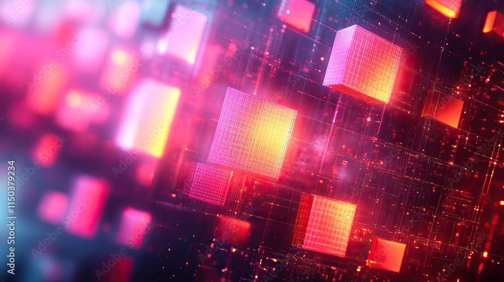 Bright tiled shapes with textures in 3D, representing abstract quantum ...