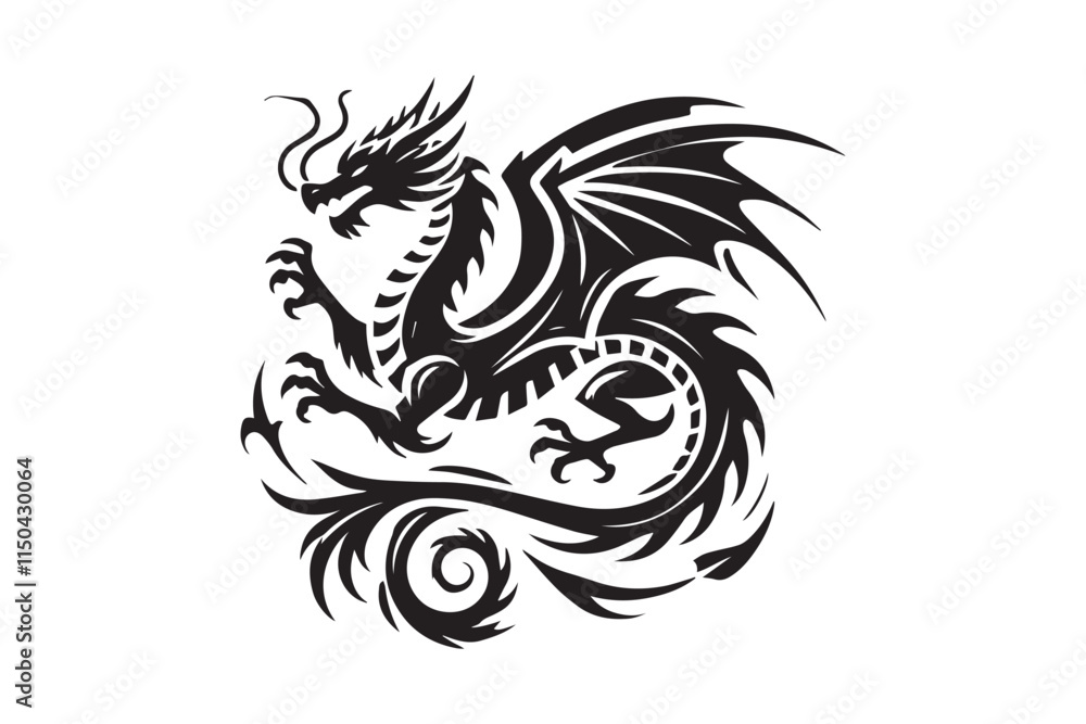 simple dragon black color vector silhouette in white background Stock ...