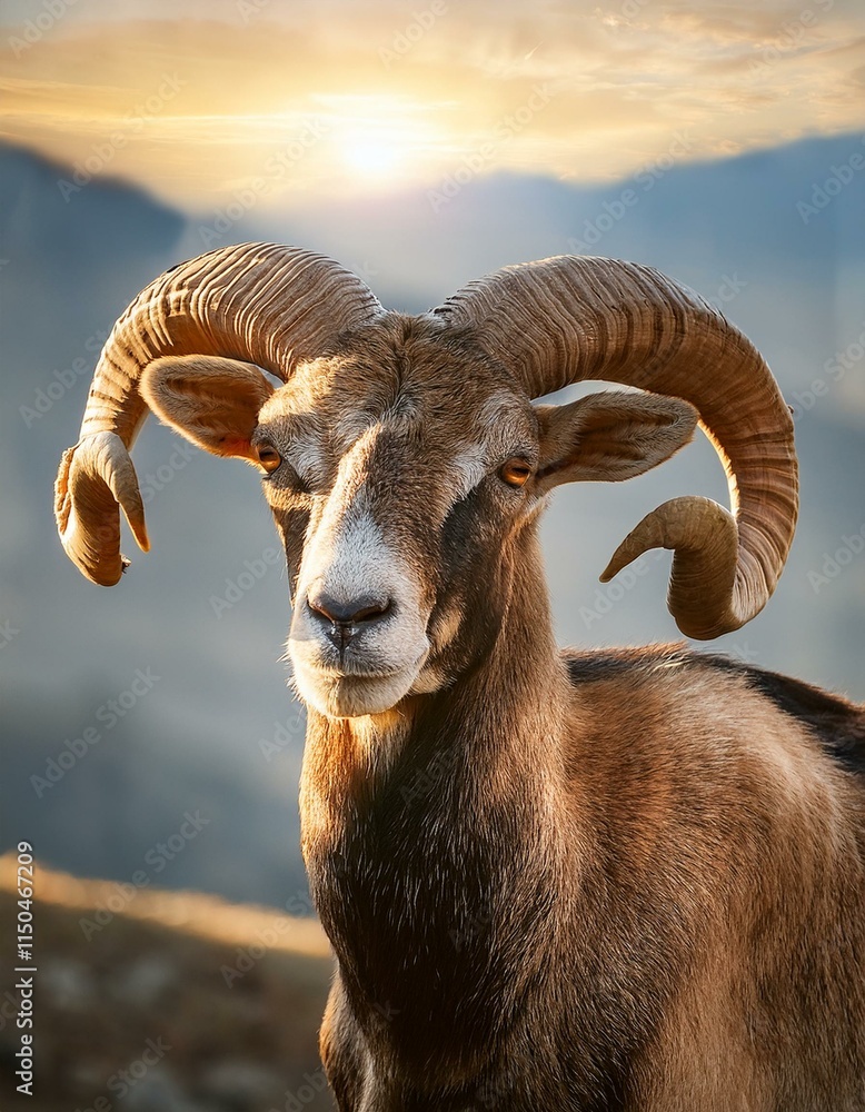 Generated image Ram goat or sheep standing strong in nature, portrait ...