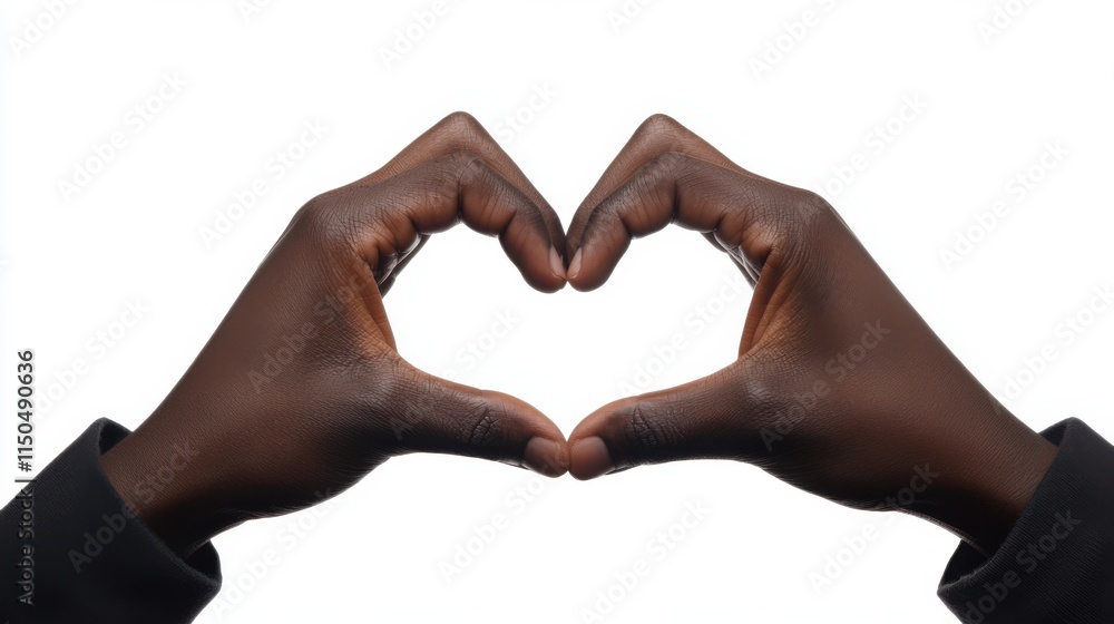 Hands, closeup and person in studio with heart sign, gesture or symbol ...
