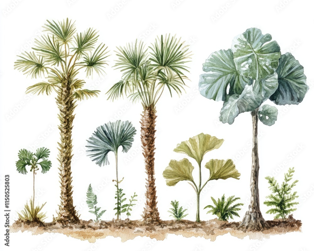 Watercolor Collection of Prehistoric Flora: Ancient Trees & Plants from ...
