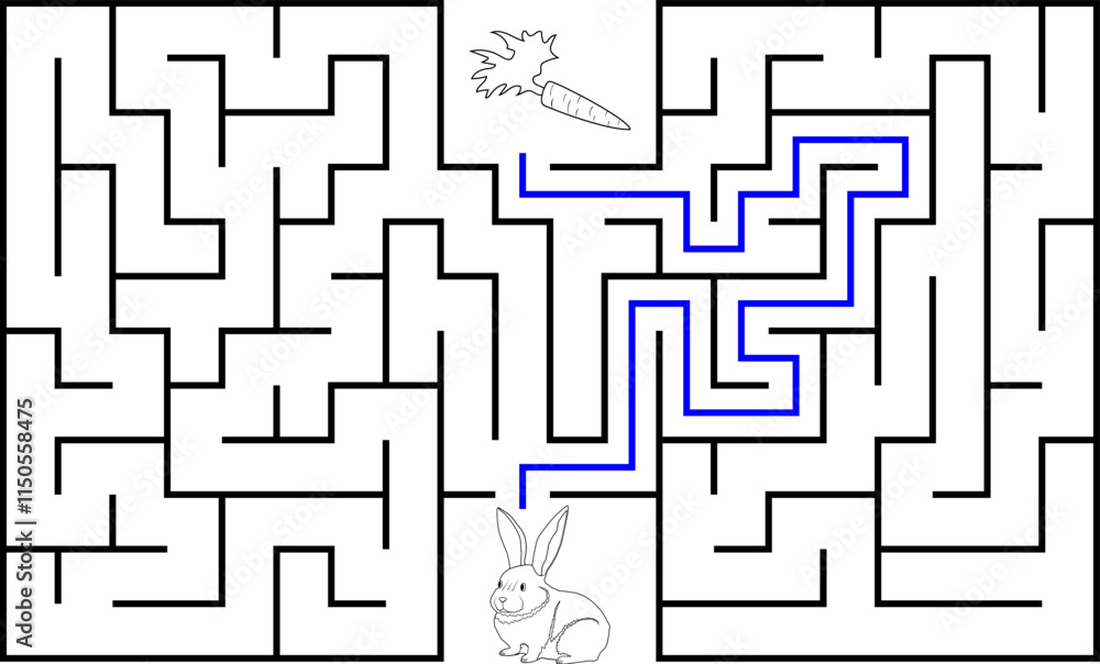 Help a white rabbit pass through rectangular maze to find a carrot ...