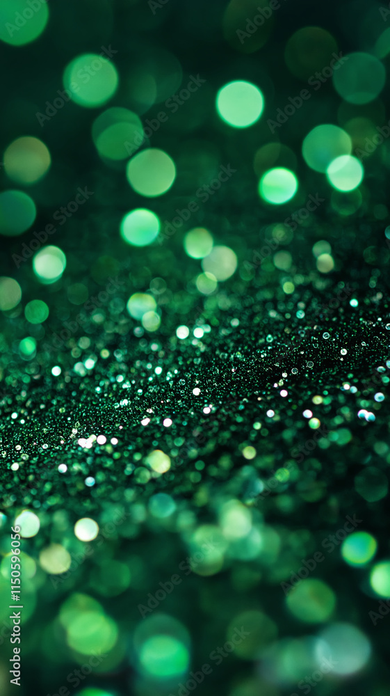 Vertical emerald green glitter texture shimmering bokeh abstract ...