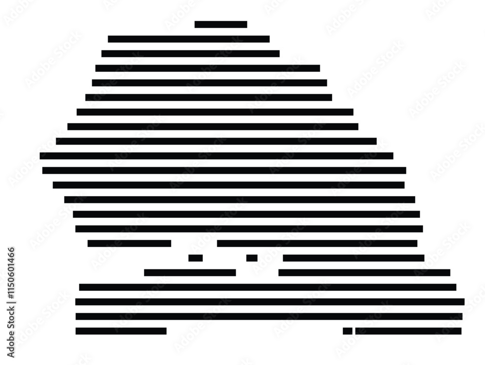 Abstract map of Senegal showing the country with horizontal black lines ...