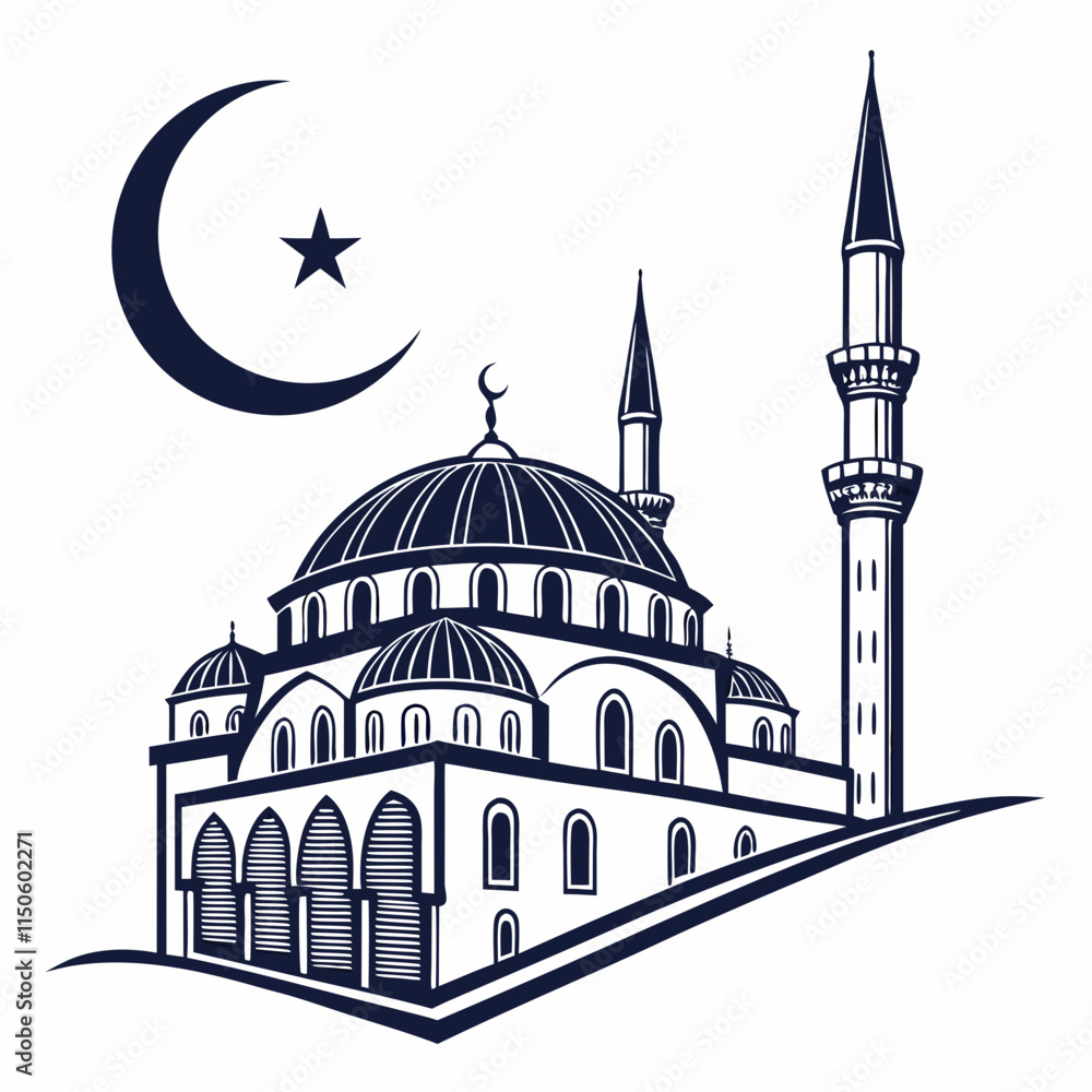 Minimalist Mosque Logo Design with Crescent Moon and Star - Iconic ...